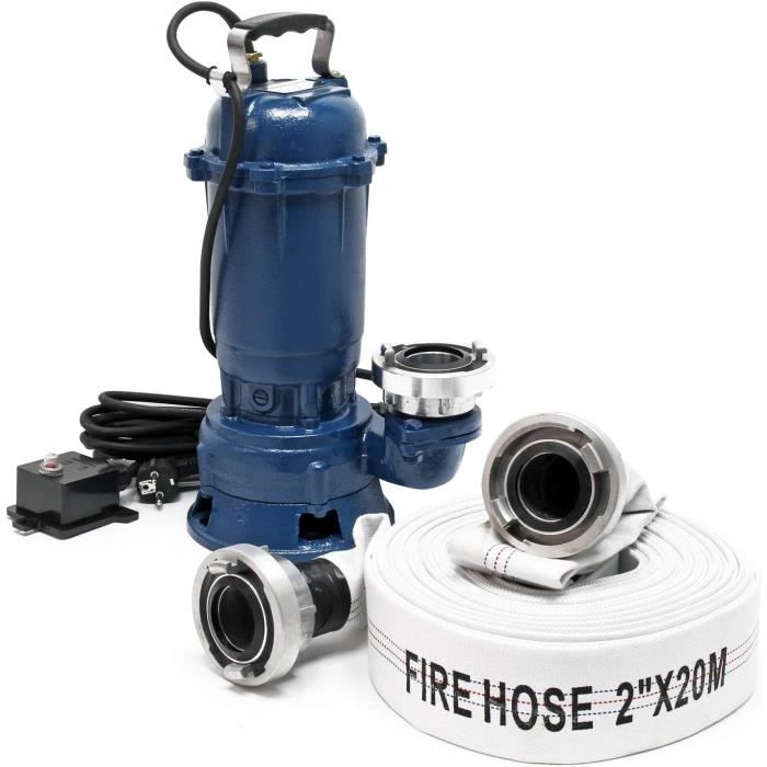 Pompe pour eaux usées 550W Pompe-cave Pompe submersible Débit 10.000 l-h Tuyau de 20m ...