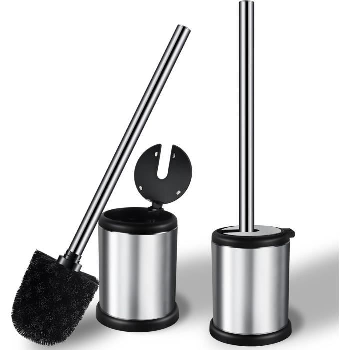 Brosse WC Brosse de Toilette, Set de 2 Balai Brosse Noire, Faite d'acier Inoxydable, Set de ...