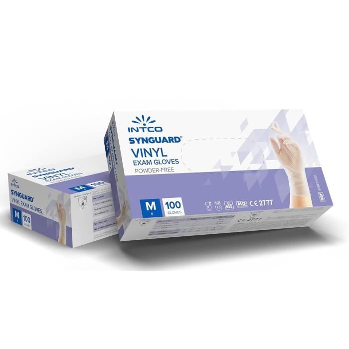 Intco medical Lot de 100 gants en vinyle sans poue, sans latex ...