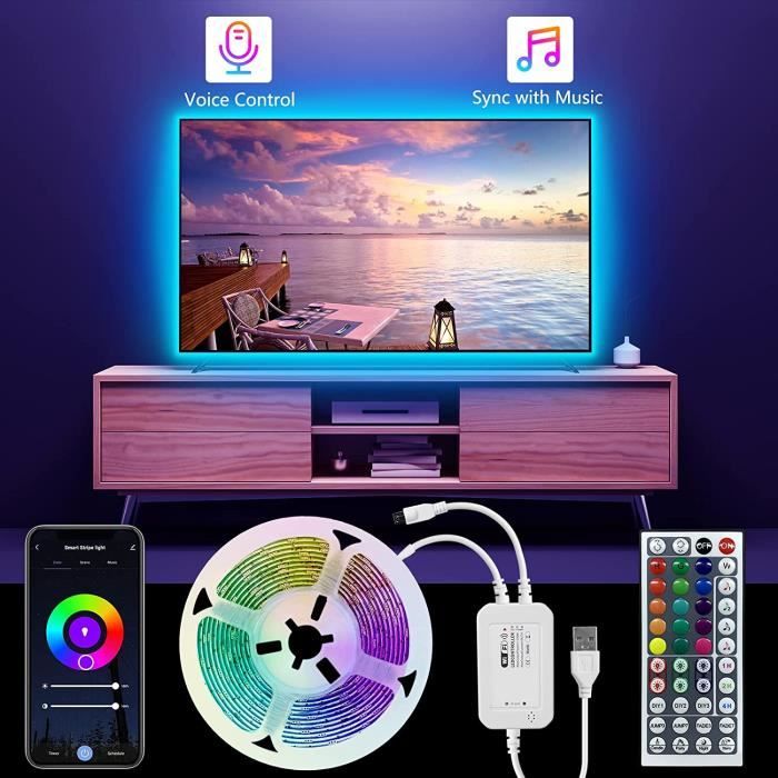 Teberno Ruban LED Wifi 5M, LED Alexa Sync Musique, Bande LED 5V USB avec Télécommande et APP ...