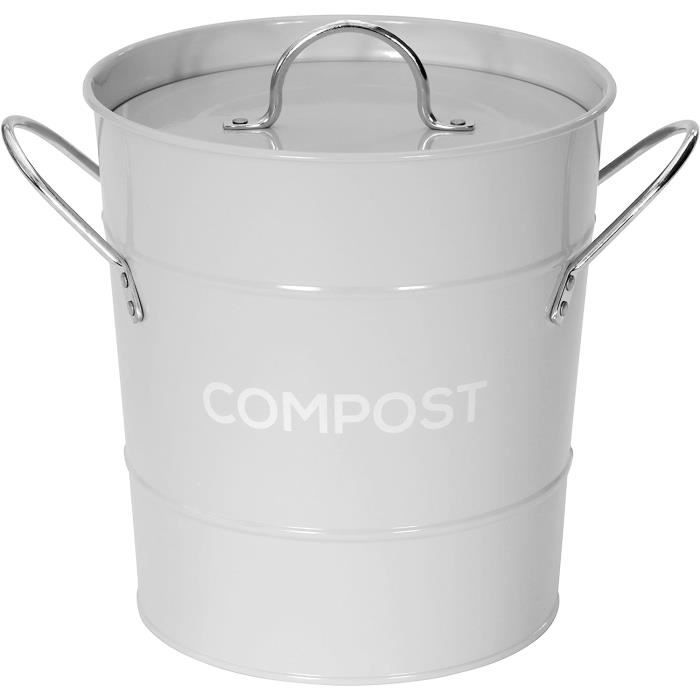 Light Grey Metal Kitchen Compost Caddy - Composting Bin For Food Waste ...