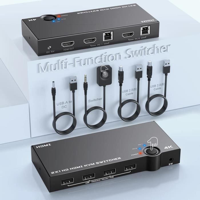 Switch Kvm De Port Hdmi 2 Interrupteurs Usb Hdmi Partager 2 Ordinateurs ...