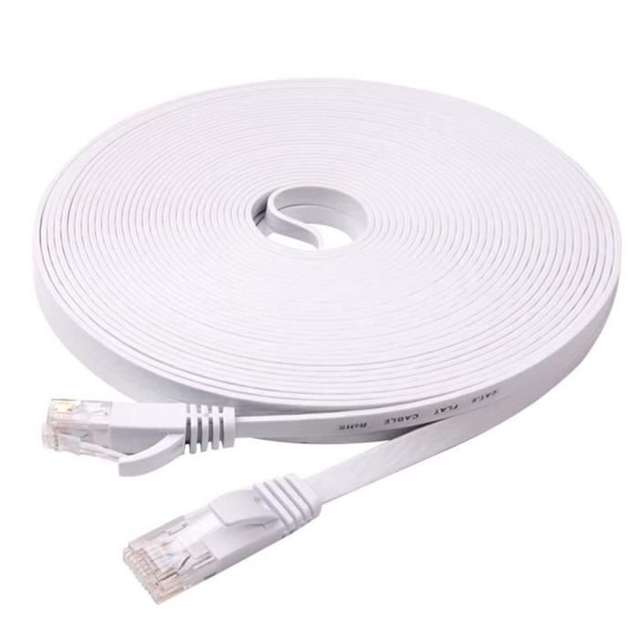 White-5M -Câble Ethernet plat CAT6 LAN 0.5m-1m-2m-3m-5m-10m-15m-20m-30m ...