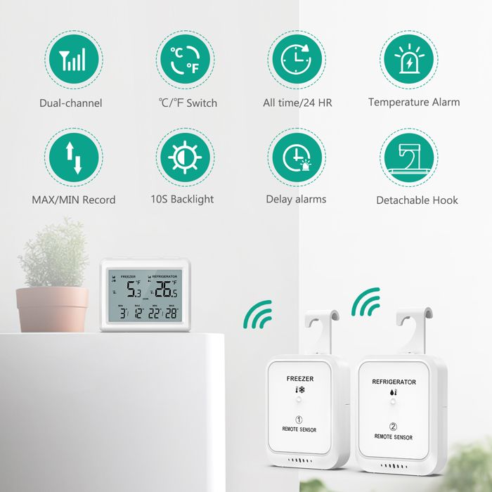 Thermomètre de Frigo Congélateur, Thermomètre de Réfrigérateur Sans Fil ...