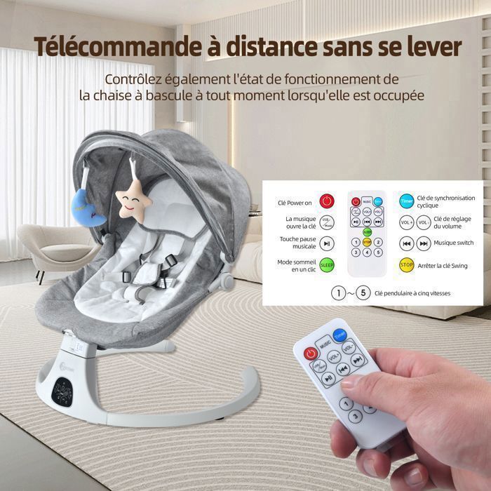 Balancelle Bébé Électrique - DOCCMIK - 10 mélodies - 5 modes de ...