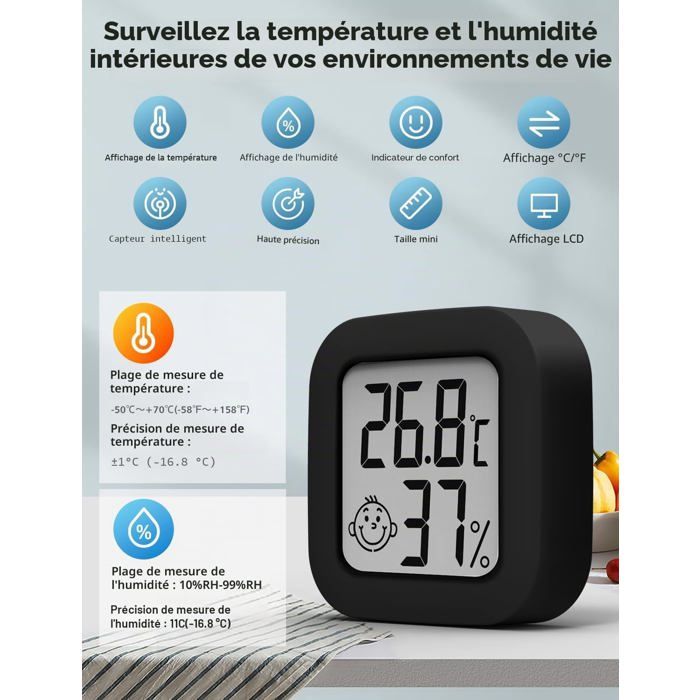 Mini Thermomètre Hygromètre Intérieur Digital à Haute Précision ...