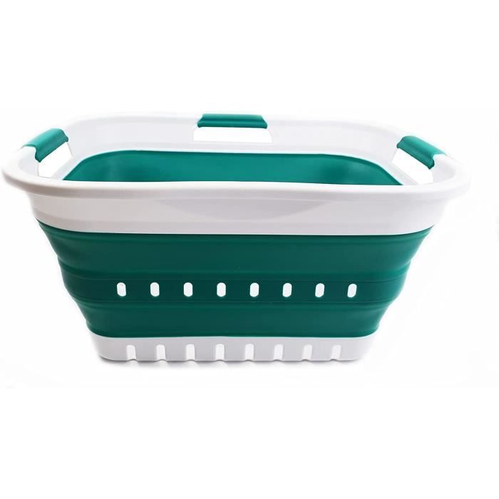 Panier à linge pliable et rétractable en plastique avec 3 poignées ...