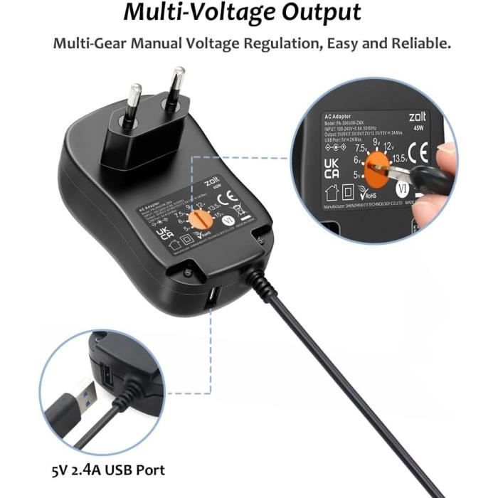 Adaptateur d'alimentation - A648 - Universel AC/DC - 5V à 15V - 3A Max ...