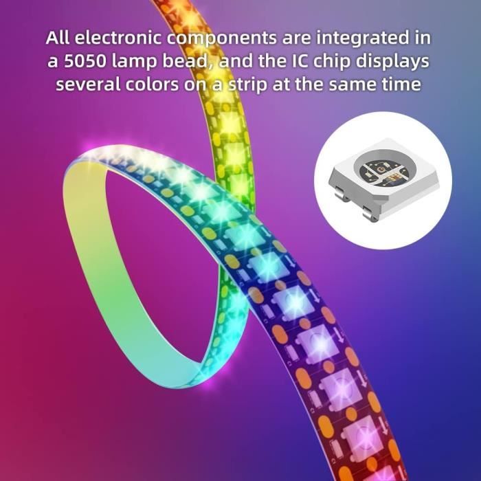 Ruban Led Rvb Ws2812B - Adressable Individuellement - Pcb Dream Color - Flexible - Ip65 ...
