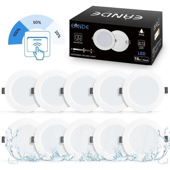 Spots Led Encastrable Dimmable Ip44, Blanc Froid 6500K,6W 600Lm Equivalent 70W, Extra Plat 26Mm ...