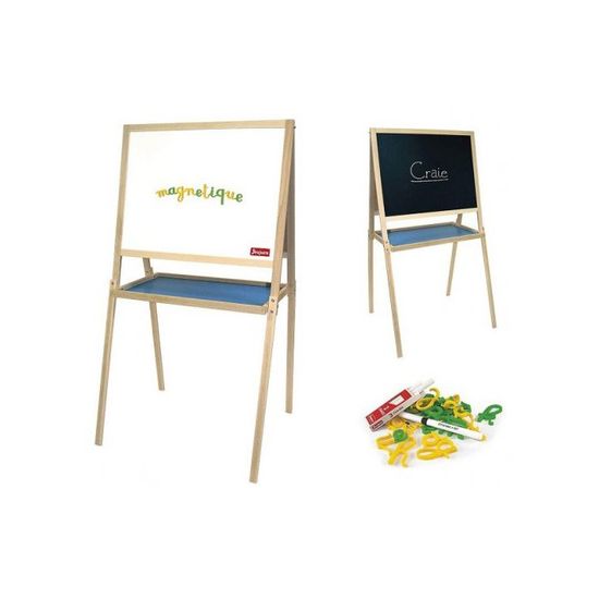 Tableau creatif en bois 2 faces avec plateau + craies + feutres ...