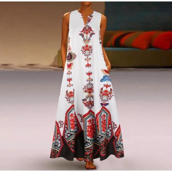 Femmes tirage O-Cou du Pullover Robes de Fleurs Long été Robe pour ...