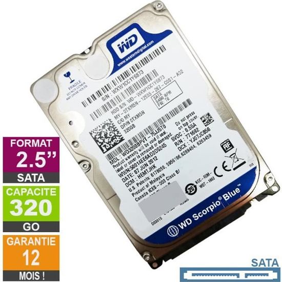 Disque Dur 320Go SATA 2.5 Western Digital WD3200BPVT-75JJ5T0 5400rpm 8Mo - Cdiscount Informatique