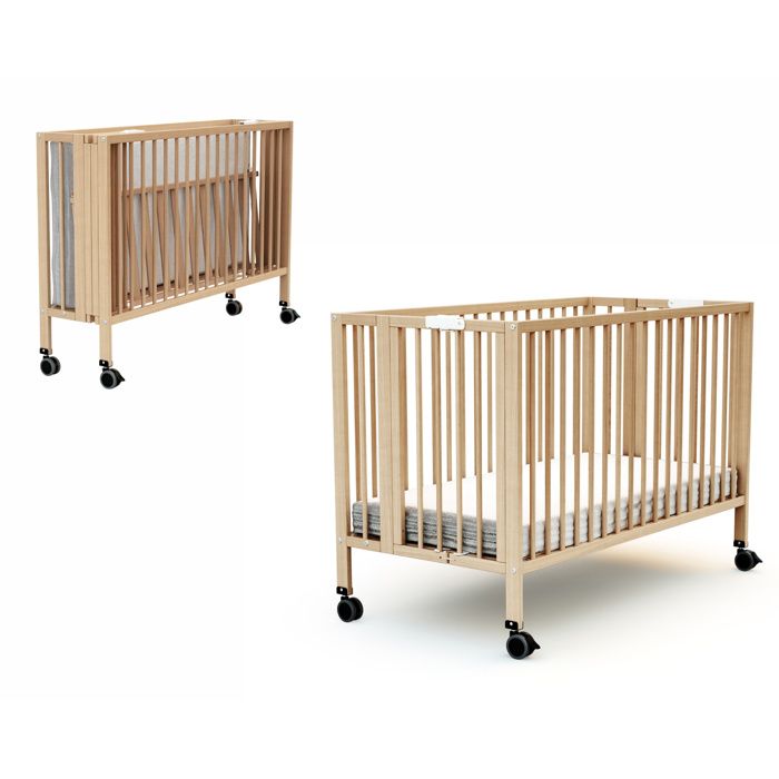 AT4 - Lit bébé pliant à roulettes 60 x 120 cm CONFORT - Hêtre verni ...