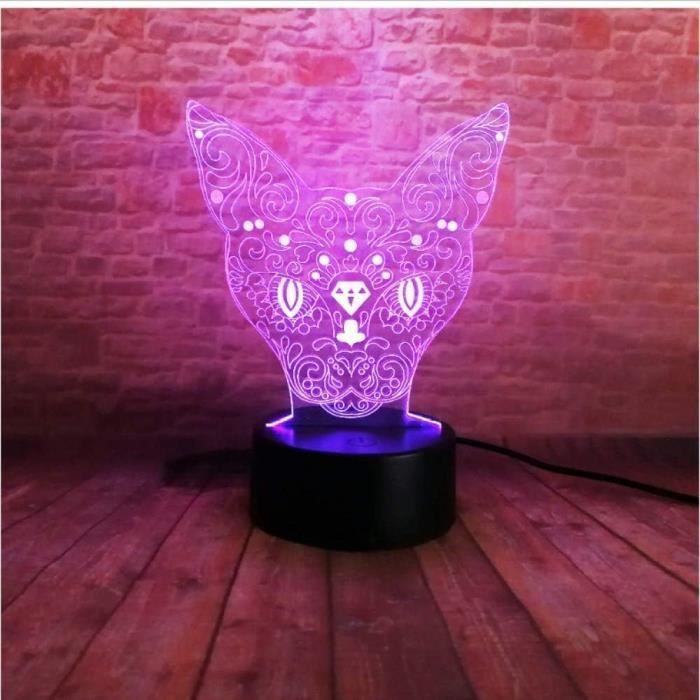 3D Led Illusion Lampe Vision Chaton Tête Cerf 7 Couleurs Changer Tabby ...