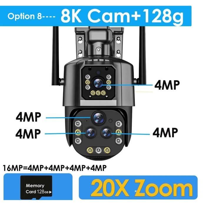 Caméra WiFi 16MP 8K,Caméra de surveillance,Extérieur,Zoom 20X,Caméra de sécurité,Quatre ...
