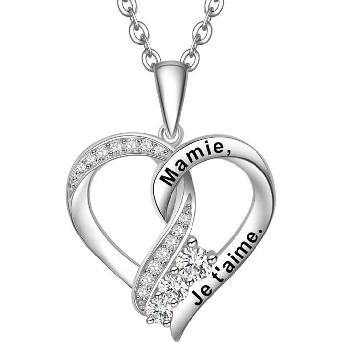 Collier Personnalisable Femme Argent 925 Avec Gravure Pendentif Cœur ...