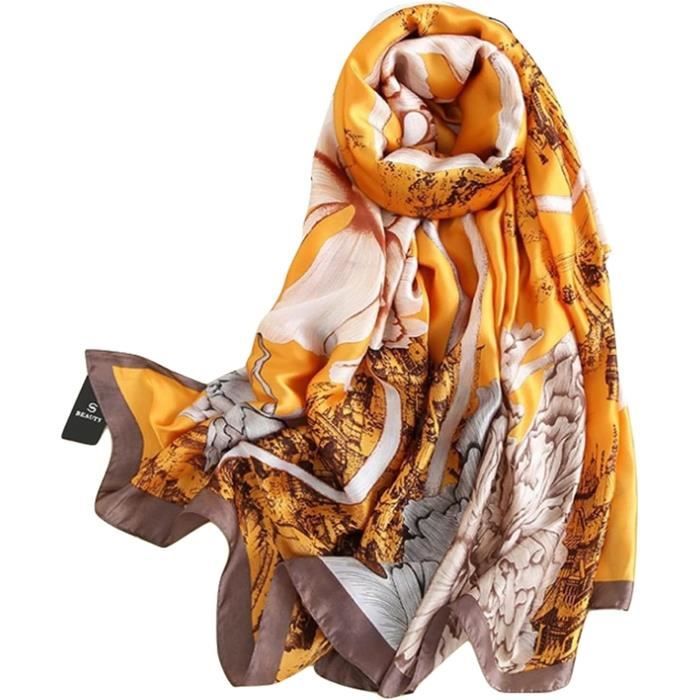 Écharpe En Soie Silk Scarf Women Chiffon Shawl Lotus Scarf White Long ...