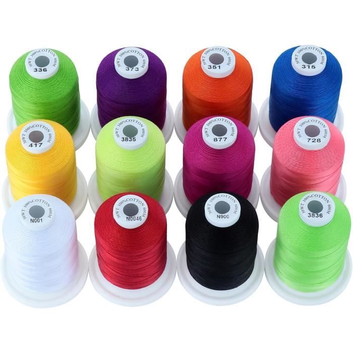 12 Couleurs Vives Fil 100% coton mercerisé polyvalent 30WT (50S-3) 600M ...