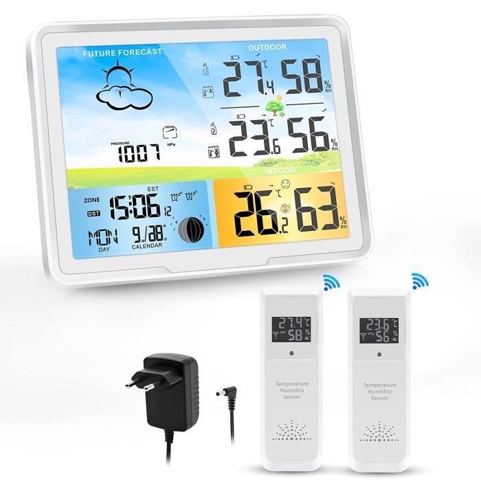 Station Météo Sans fil avec 2 Capteurs Extérieurs, Horloge Radio D Réveil Intérieur et Extérieur ...