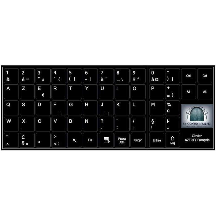 Sticker autocollant AZERTY clavier Français Notebook Fd Noir 15mm x ...