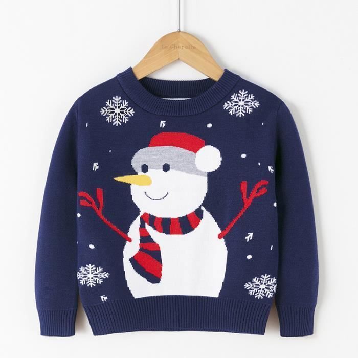 Pull Enfant de Noel en Tricot Col Rond Pullover Imprimé Manches Longues ...