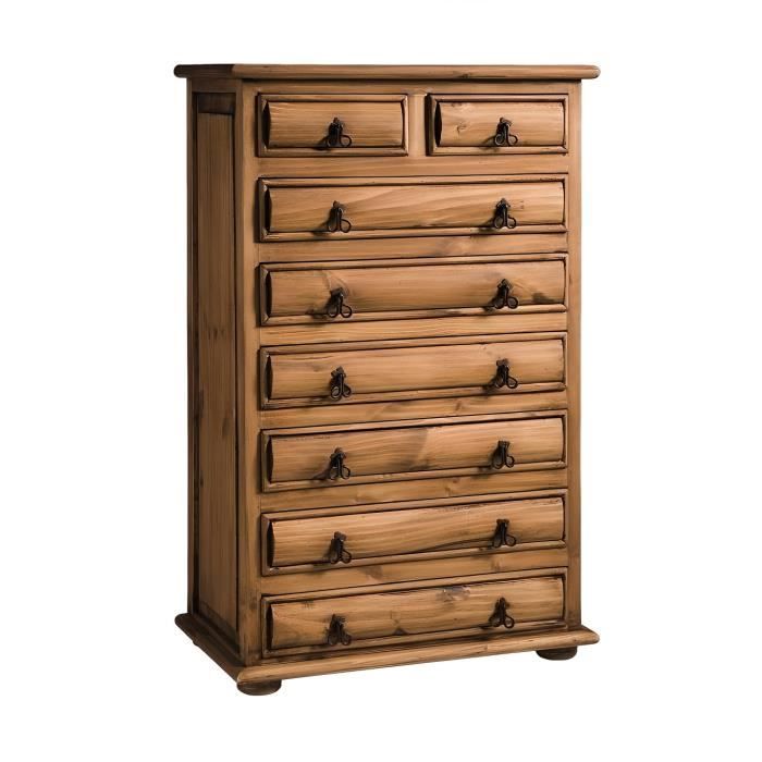 Chiffonnier, commode haute en pin massif coloris naturel - Longueur 83 x Profondeur 48 x Hauteur ...