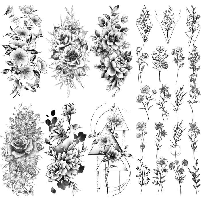 Tatouage Ephemere,18 Feuilles Faux Tatouages Femmes Réalistes-6 ...