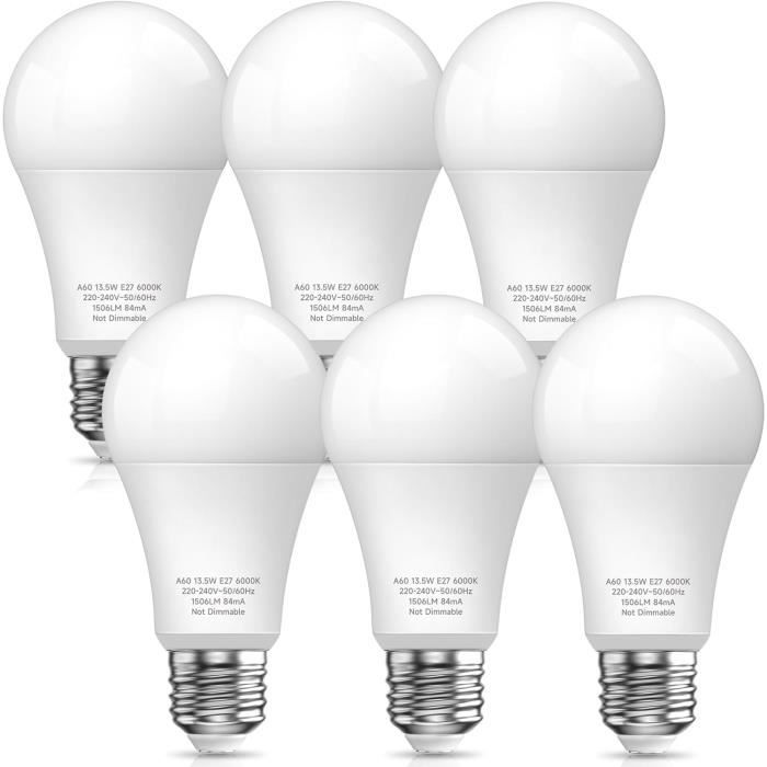 Ampoule LED E27, Blanc Froid 6000K, 13.5W Équivalent à 100W, Ampoule Standar A60 avec Culot à ...