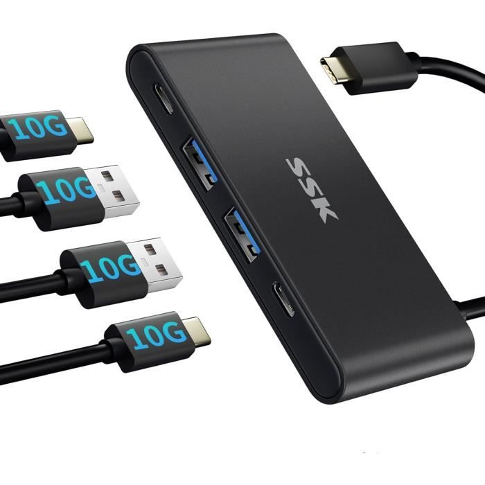 Hub USB-C 10 Gbit-s, répartiteur USB C 4 Ports vers 2 Ports USB-C 2 ...