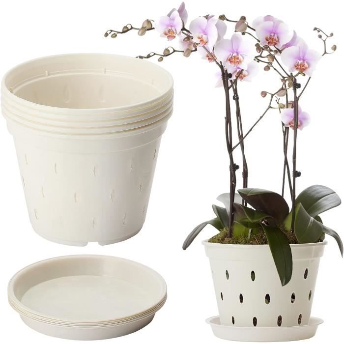 Lot De 10 Pots À Orchidée De 14 Cm Avec Trous Et Soucoupes, Pots À ...