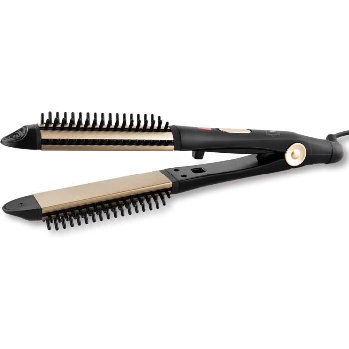 Fer À Lisser Et À Boucler 2-En-1, Revêtement En Céramique Avec Tourmaline Ionique, Brosse ...