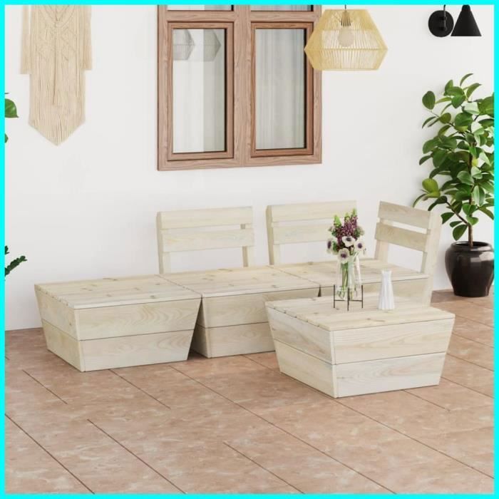 DXBK Salon de jardin palette 4 pcs Bois d'épicéa imprégné 3063712 ...