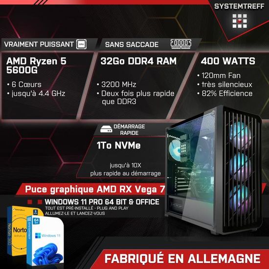 PC Gamer - AMD Ryzen 5 5600G - AMD Radeon RX Vega7 - 32Go RAM - 1To M.2 ...