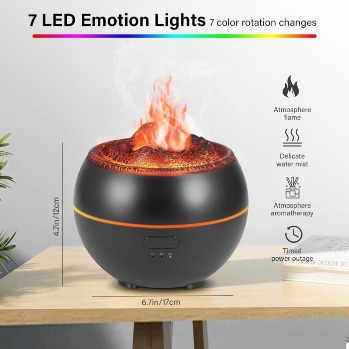 Diffuseur D'Arômes avec Effet Flamme Humidificateur d'air 7 Couleurs ...