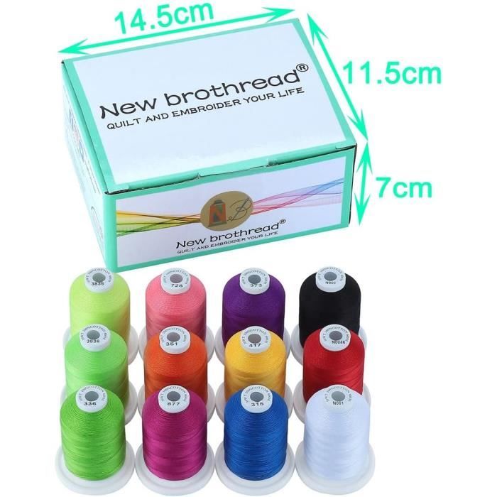 12 Couleurs Vives Fil 100% coton mercerisé polyvalent 30WT (50S-3) 600M ...