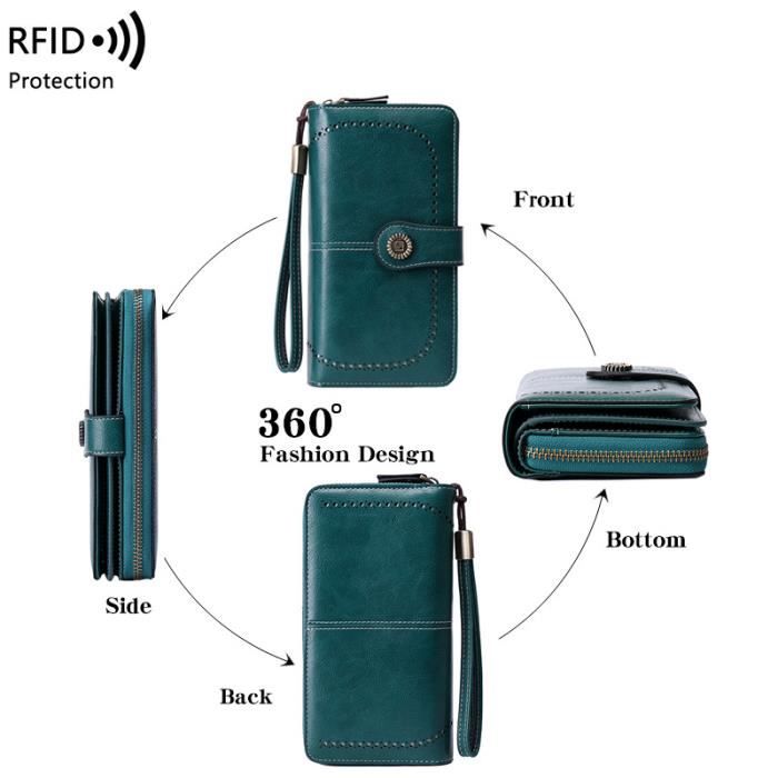 Portefeuille Femme en Cuir PU RFID Blocage Grande Capacite Longue Avec ...