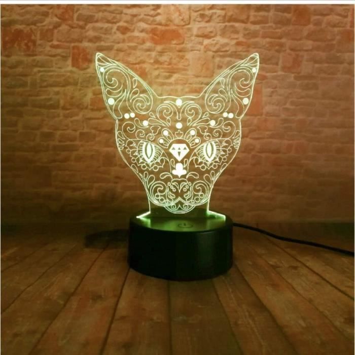 3D Led Illusion Lampe Vision Chaton Tête Cerf 7 Couleurs Changer Tabby ...