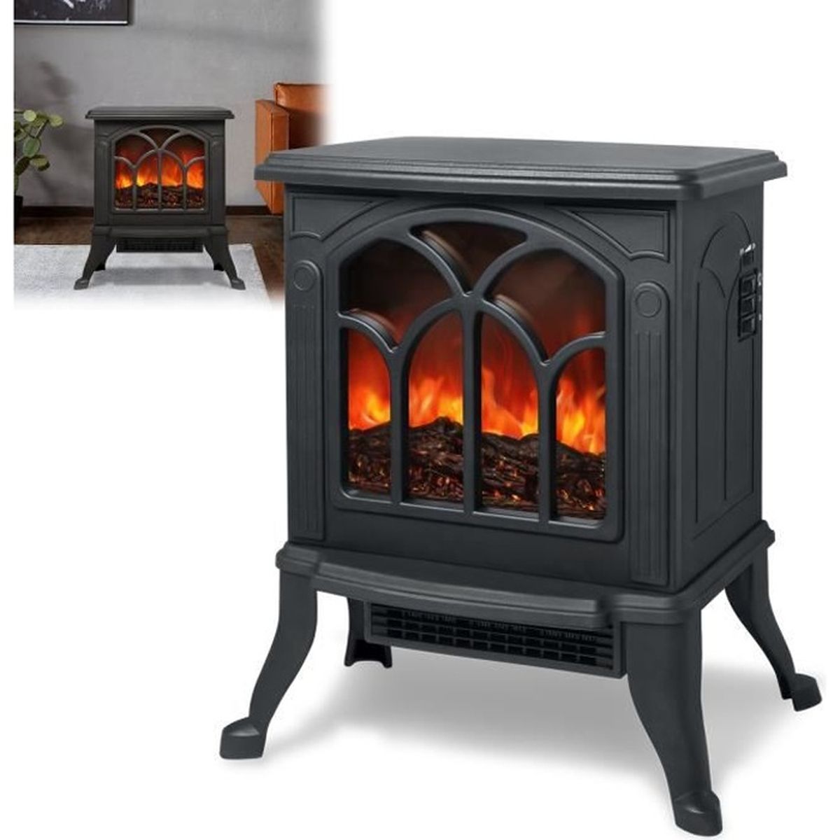 YUENFONG Cheminée électrique avec Effet Flamme poêle Style rétro ...