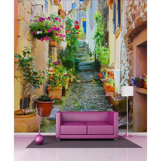 Stickers géant déco : rue fleurie - 5x5:160x160cm - Cdiscount Maison