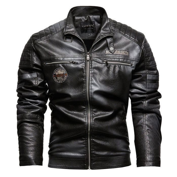 Veste en Cuir Homme Chaud Hiver Fashion Veste en Cuir Moto Zippée ...