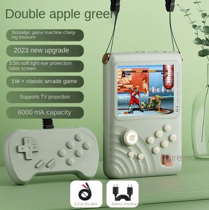 E2 Arcade Console de jeu Power Bank 3,5 pouces Double vert pomme, Retro ...