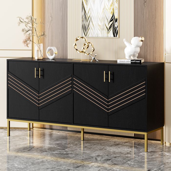 Buffet Moderne 4 Portes - 160x40x80.5 cm - MDF Noir - Design ...