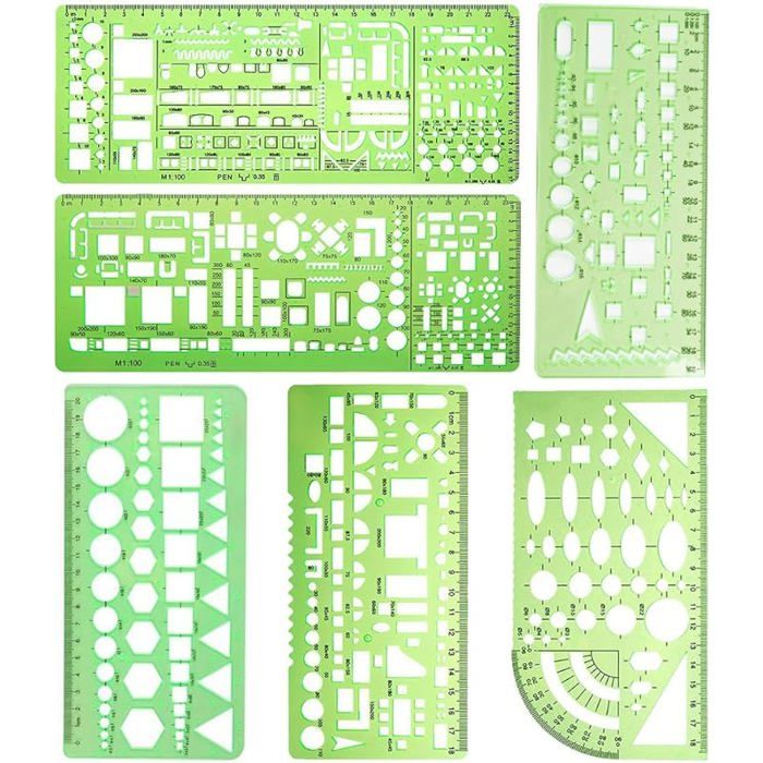 Geographie 6 PCS Gabarit Cercle Regle Pochoir Normographe pour Croquis ...
