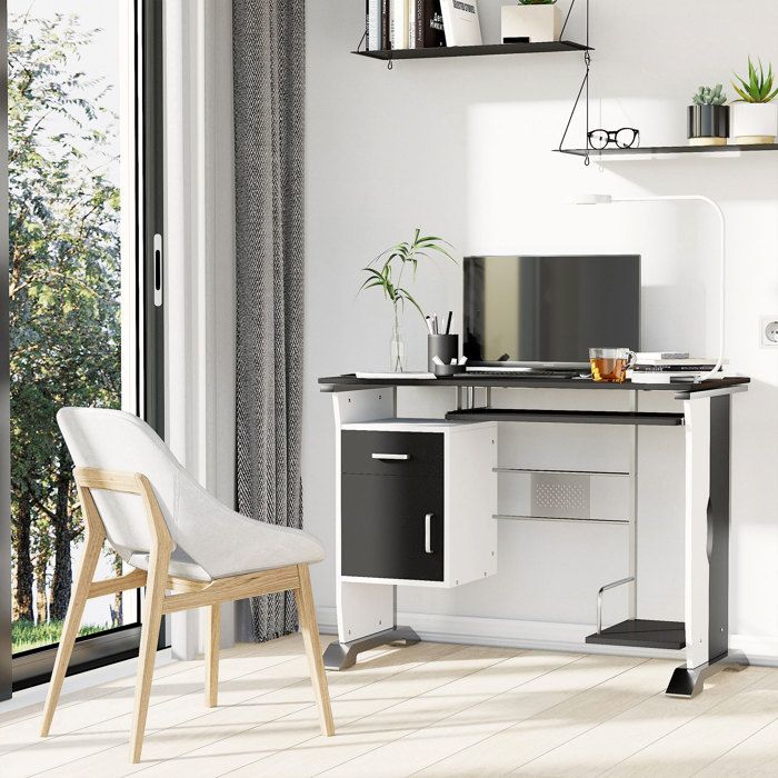 Bureau informatique design en mdf 100 L x 52 I x 75H cm noir et blanc ...