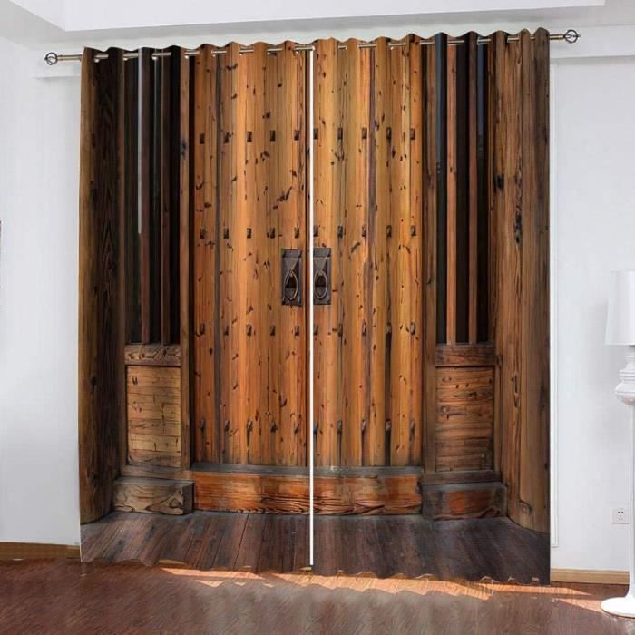 Lot De 2 Rideau Chambre 3D Modèle De Porte En Bois Simple Rideaux ...