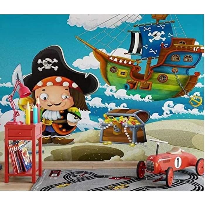 Papier Peint Mural 3D Pirate Ship Cartoon Fond Papier Peint Décoration ...