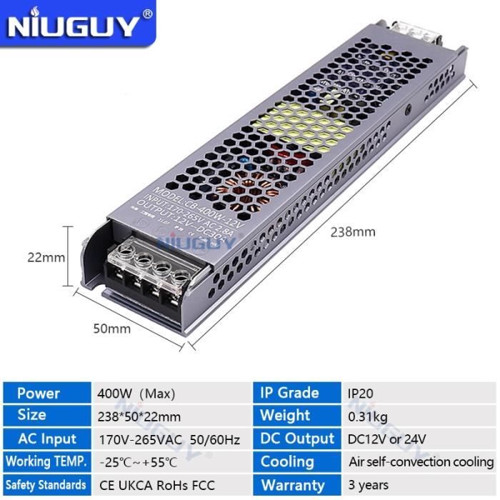 (400Watts|DC12V)Transformateur AC/DC 12V 24V, 60W 100W 200W 300W 400W ...