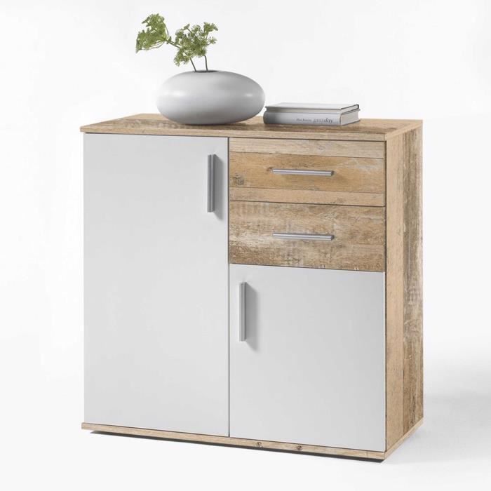 Commode Bobette avec 2 portes et 2 tiroirs. Fabriqué en aggloméré blanc ...