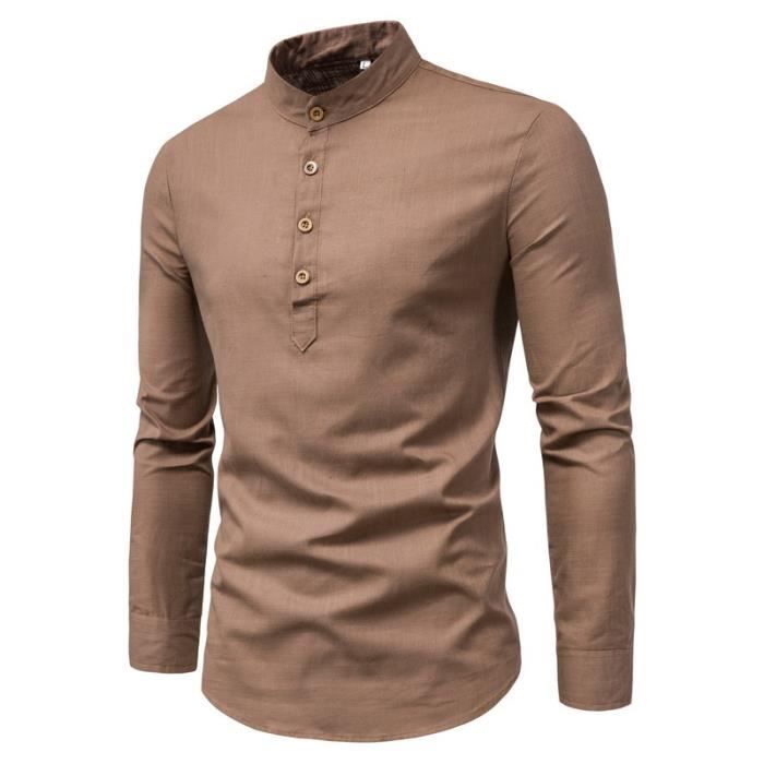 Chemise homme - KJEHOME - Slim - Manches longues - Col montant - Couleur marron - Cdiscount Prêt ...